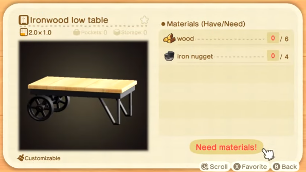 Ironwood Furniture Recipes in Animal Crossing New Horizons