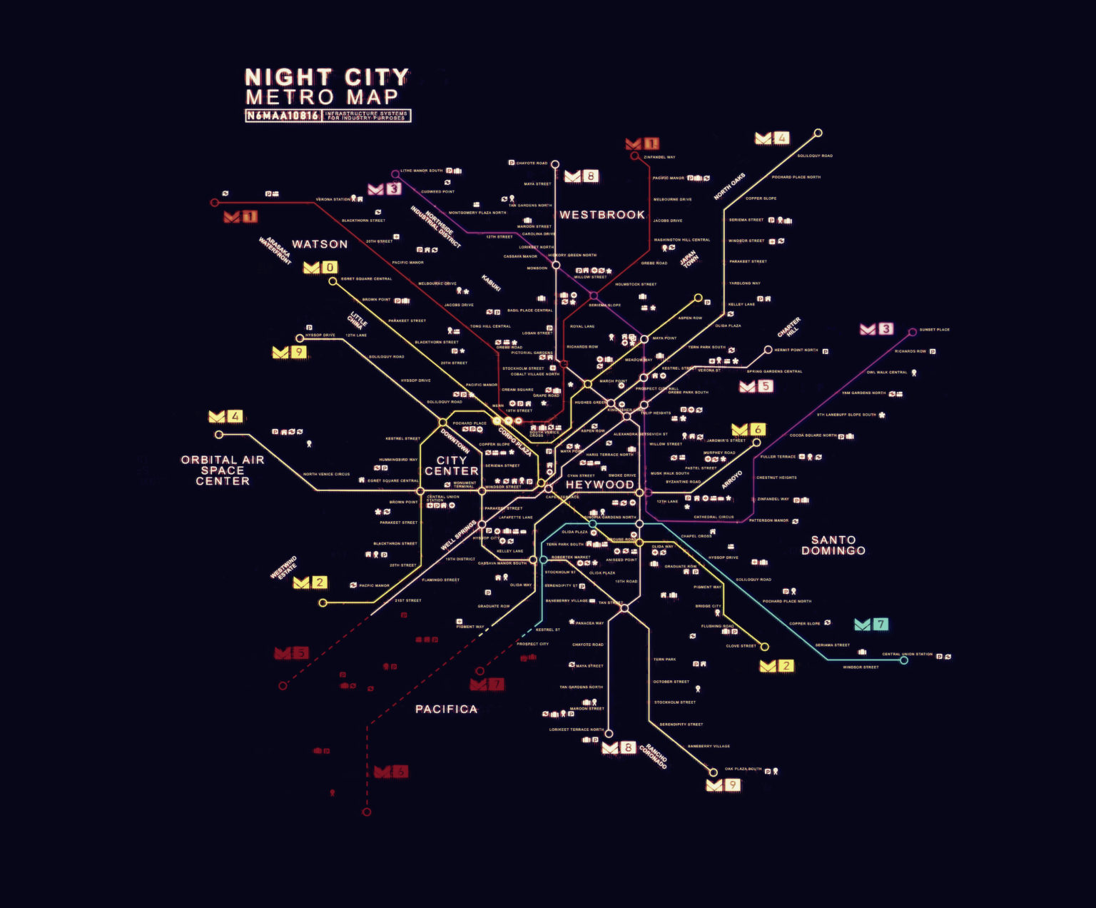Cyberpunk 2077 map: Night City Districts and Metro System
