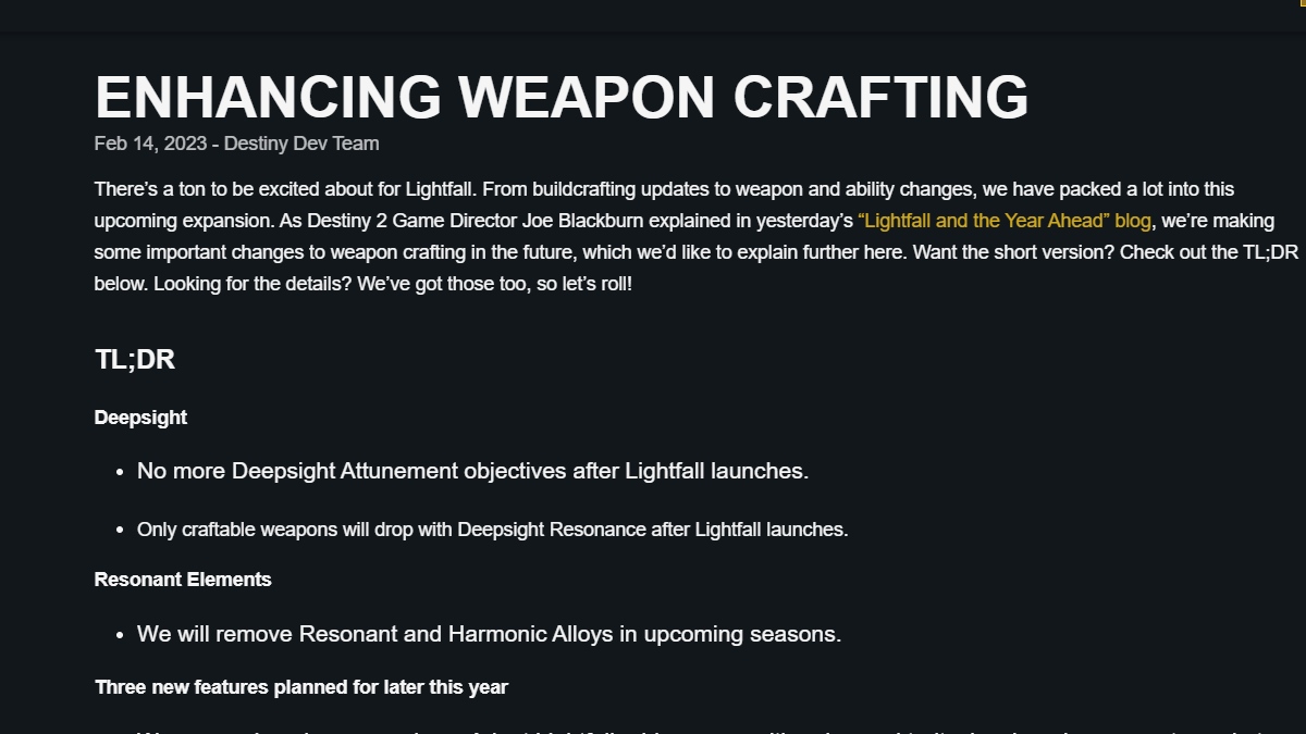 All Weapon Crafting Changes Coming to Destiny 2 Lightfall - Gamer ...