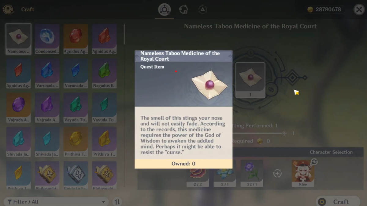 How To Craft Nameless Taboo Medicine Of The Royal Court In Genshin ...